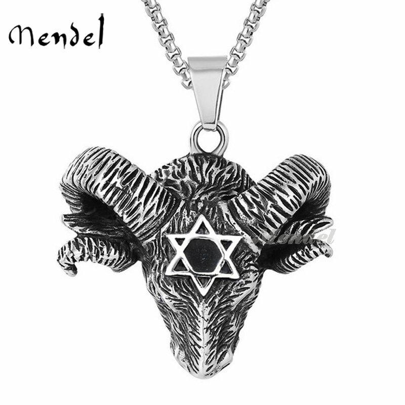 MENDEL Mens Satanic Baphomet Hexagram Goat Head Necklace Pendant ...