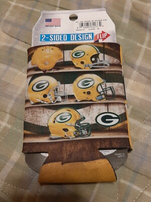 GREEN BAY PACKERS KOOZIE CAN COOLER NEW DOUBLE SIDED FLAT | eBay