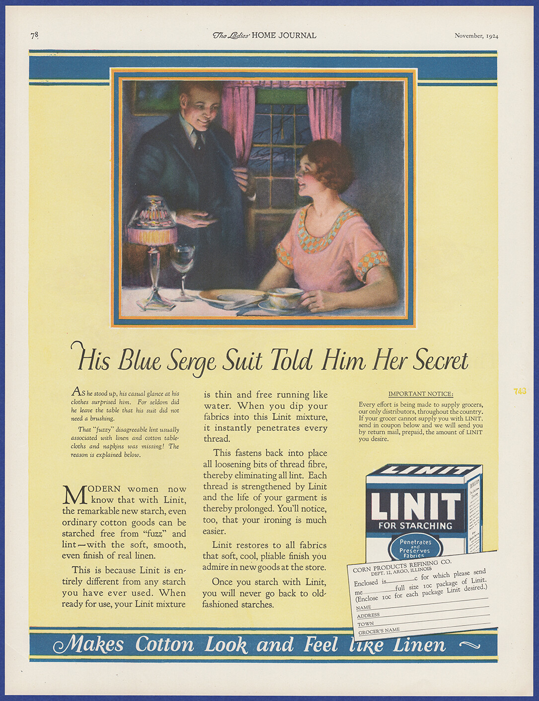 Vintage 1924 LINIT Starch Laundry Ephemera Bathroom Décor 1920's Print ...