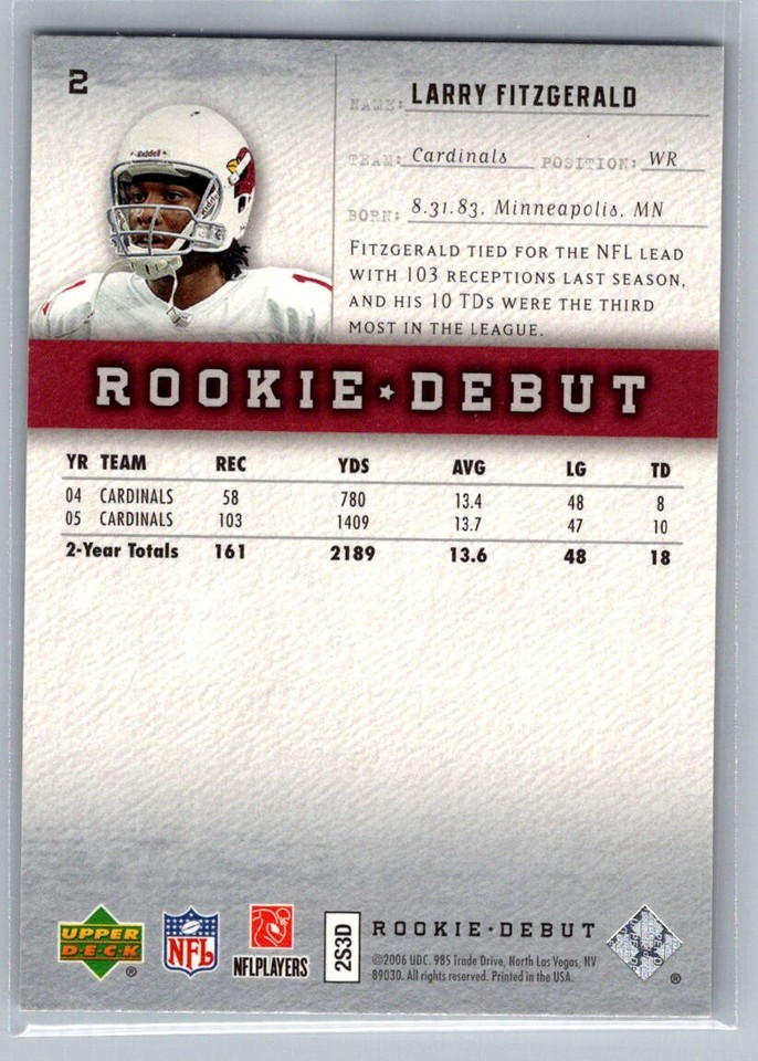 2006 Upper Deck Rookie Debut #2 Larry Fitzgerald | eBay