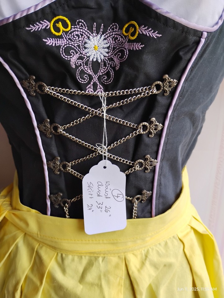 sz 4,NEW! Germany,Trachten,Oktoberfest,Dirndl Dress,3-pc,Black Yellow ...