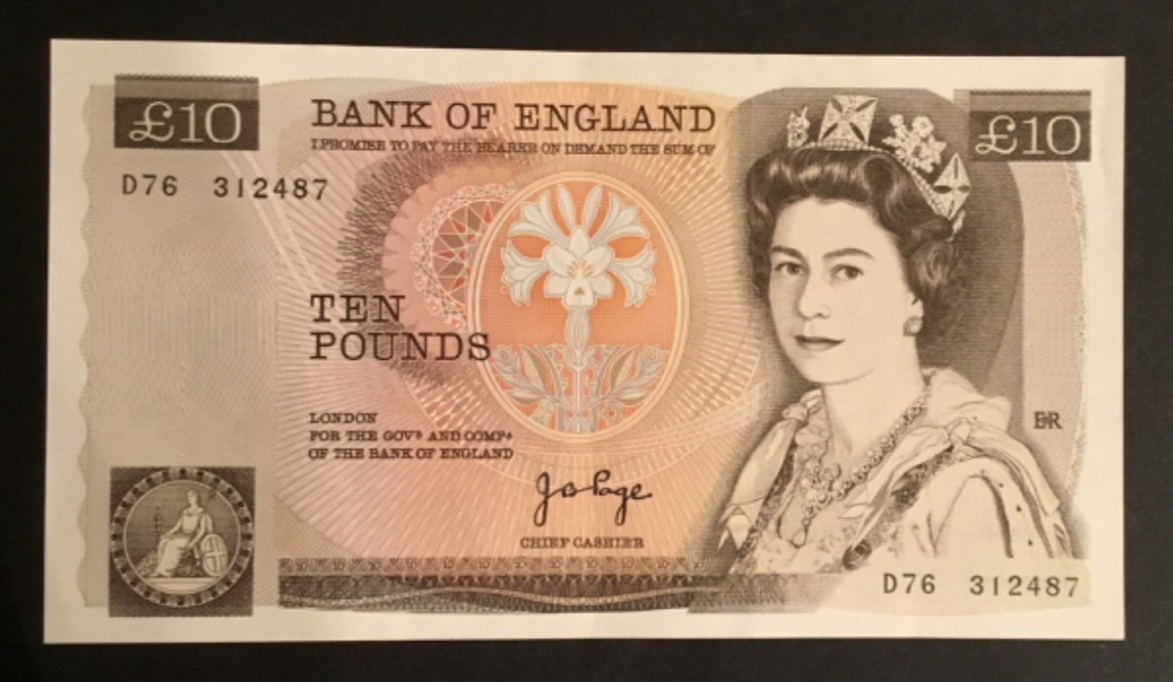 Banknote Of England Ten Pounds. JB. Page. D76. Almost Uncirculated ...