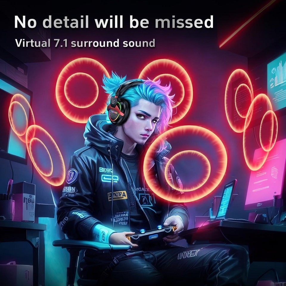 PC Gaming Headset with Mic for PS5 PS4 Xbox, USB Headset with 7.1 ...