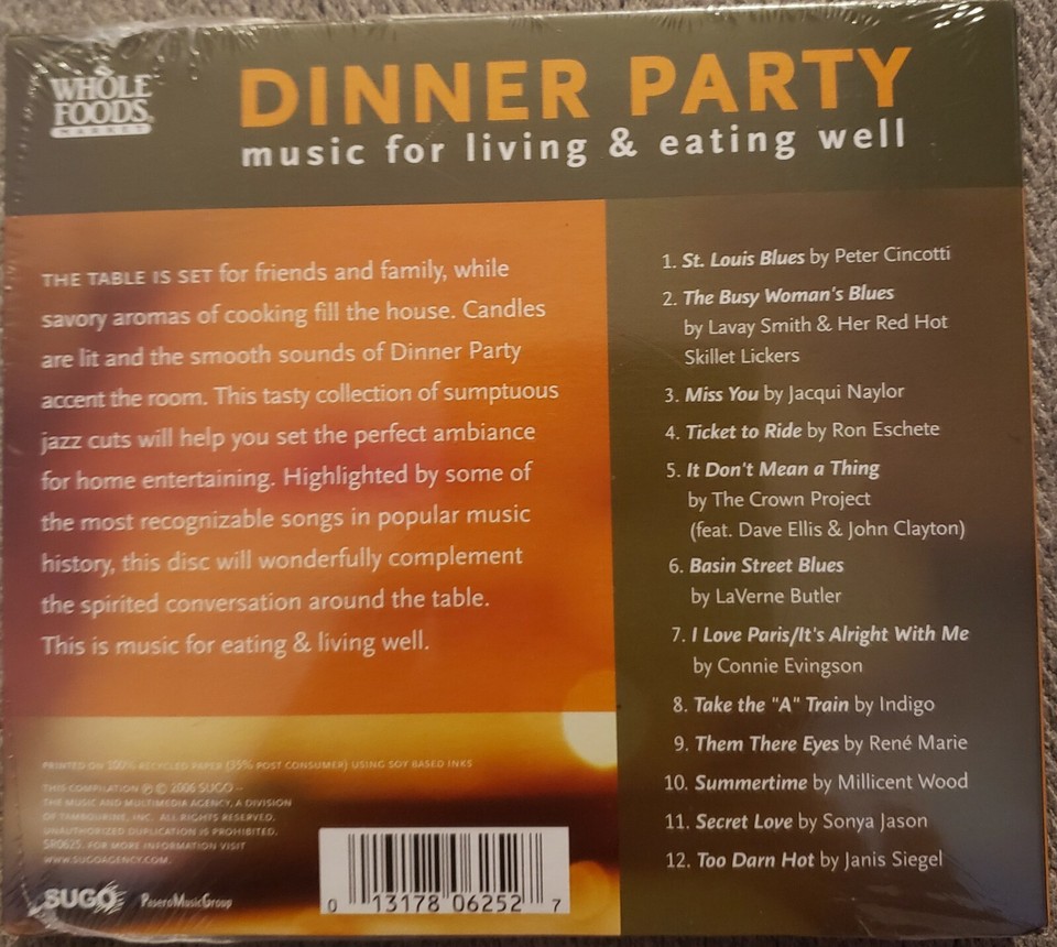 Dinner Party CD Sumptuous Jazz Whole Foods Indigo Dave Ellis Lavay ...