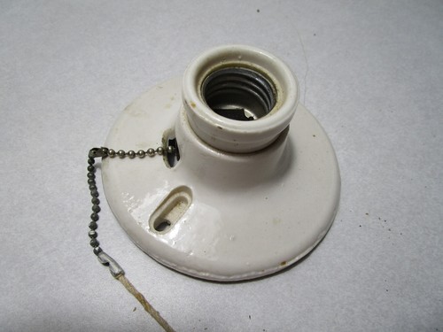 PAULDING VINTAGE PORCELAIN CERAMIC LIGHT SOCKET HOLDER W PULL CHAIN A19 ...