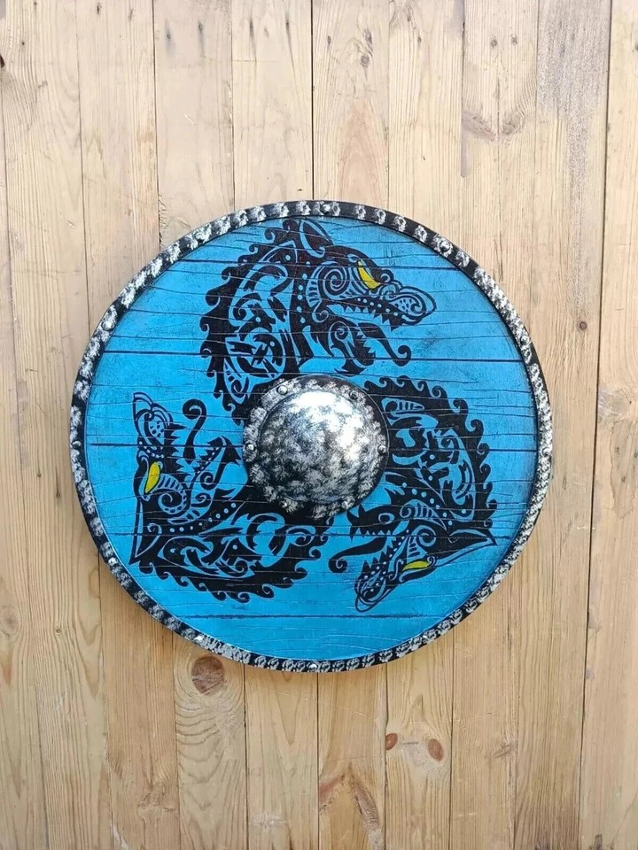 24'' Medieval Knight Wooden Dragon Viking Authentic Battle worn Shield ...