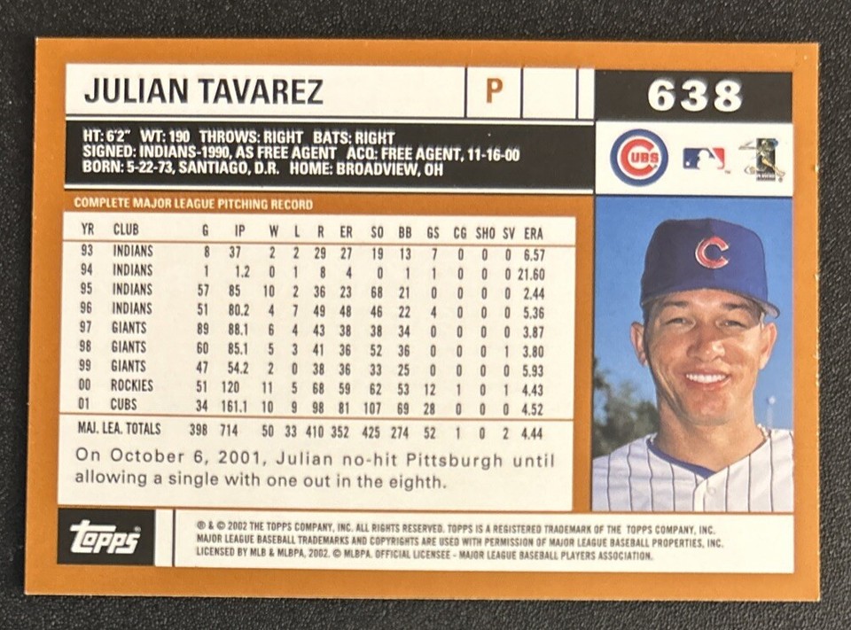 2002 Topps Julian Tavarez Baseball Card #638 Cubs Pitcher GD/VG O/C | eBay