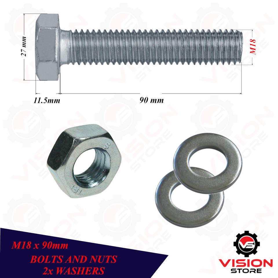 M18 (18mm) Set Bolts & Nuts with Washers BZP Fully Threaded Hex Bolts ...
