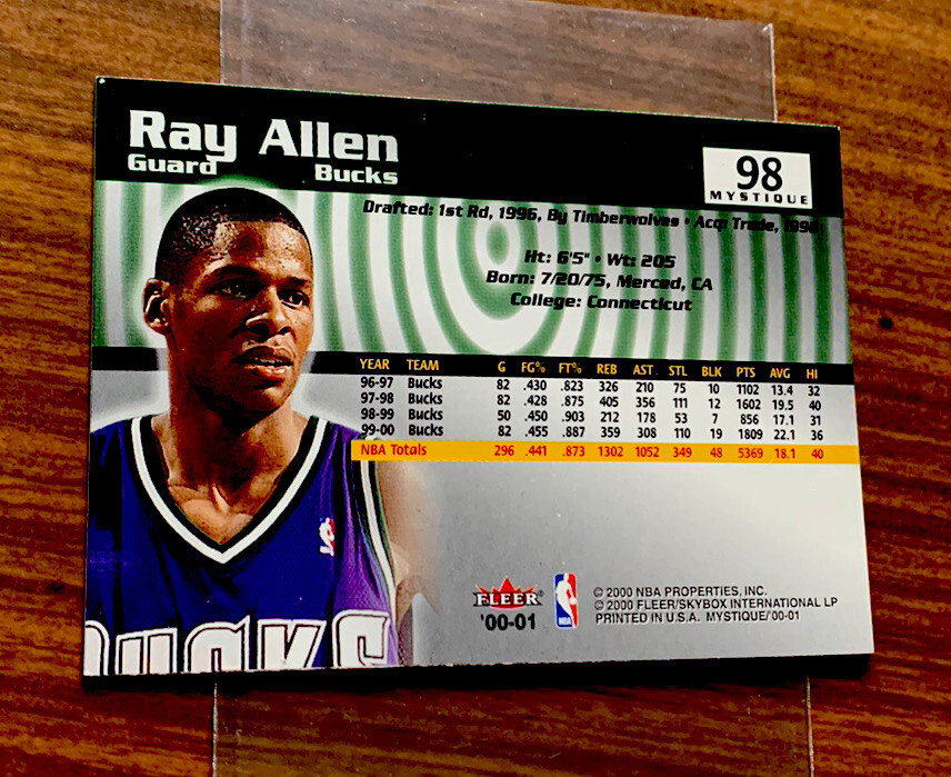 Ray Allen 2000-01 Fleer Mystique Basketball Card #98, Milwaukee Bucks ...