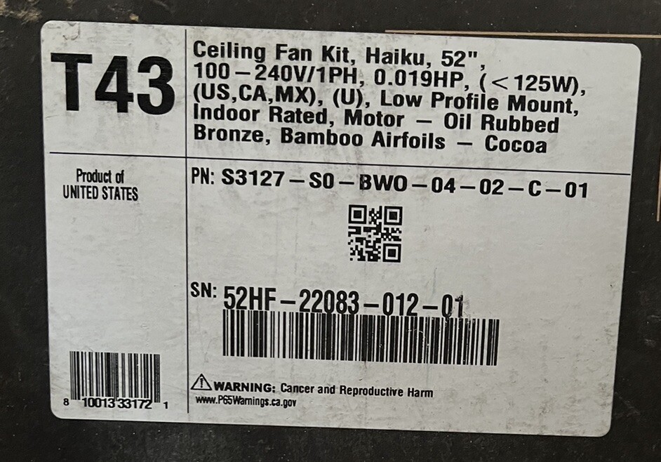 Big Ass Fans S3127-SO-BWO-04-02-C-01 Haiku 52" Indoor Fan - Cocoa Bamboo | eBay