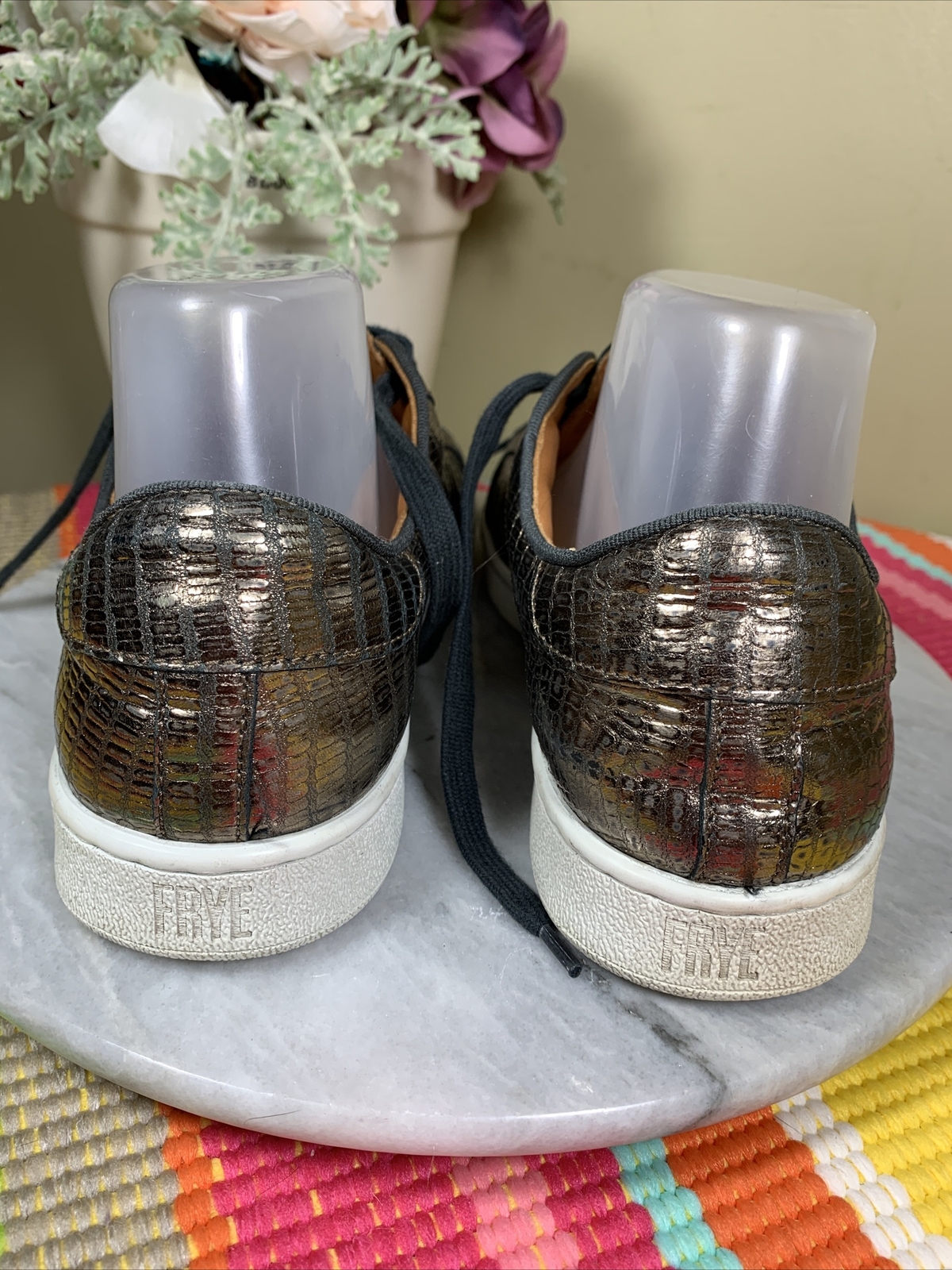 Frye Ivy Leather Low Lace Gold Metallic Sneaker Tenni… - Gem