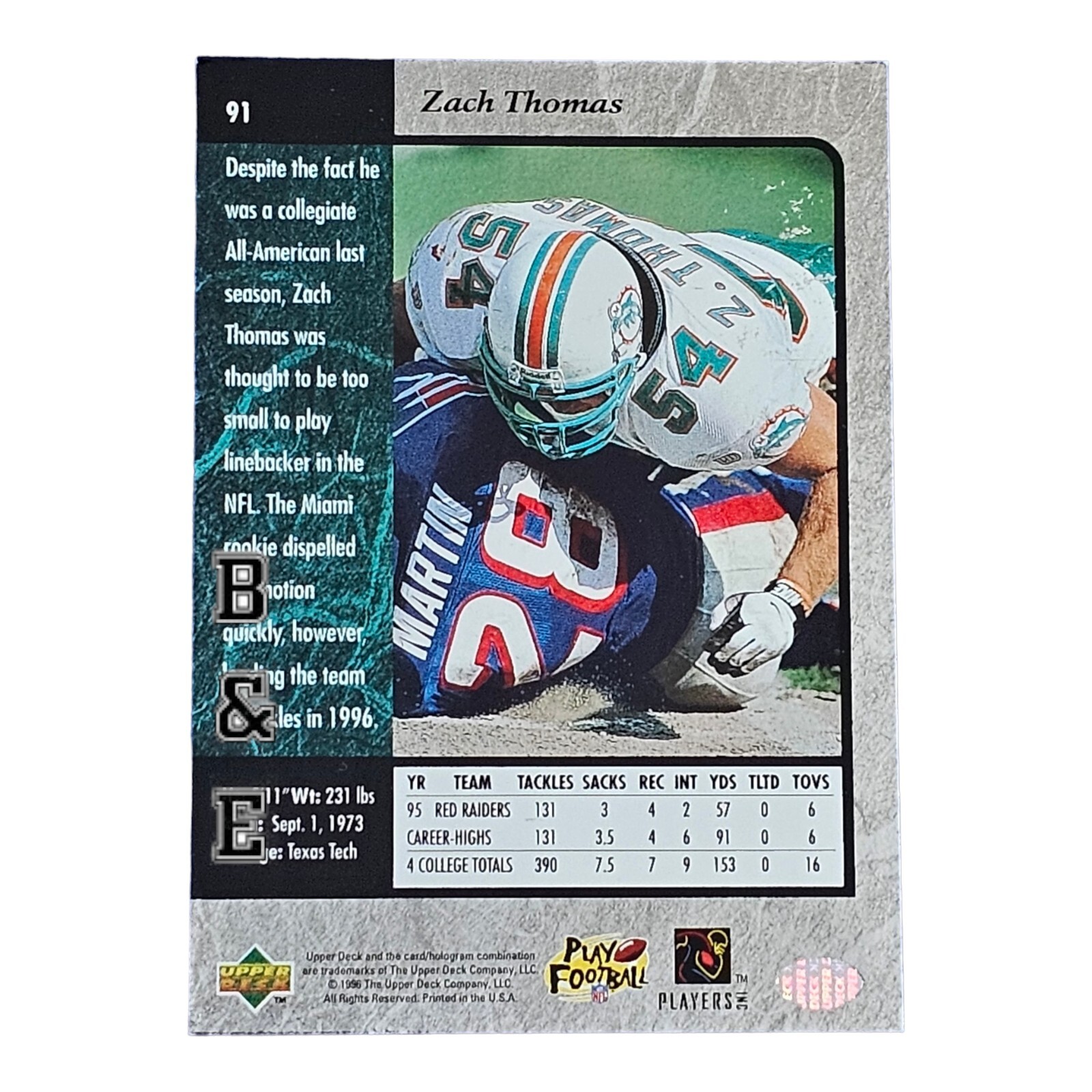 1996 Upper Deck SP | #91 | Zach Thomas | Rookie RC | eBay