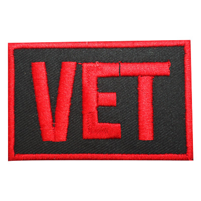 VET Red Text Embroidered Iron on Sew on Patch Badge For Clothes 7x4.5CM ...