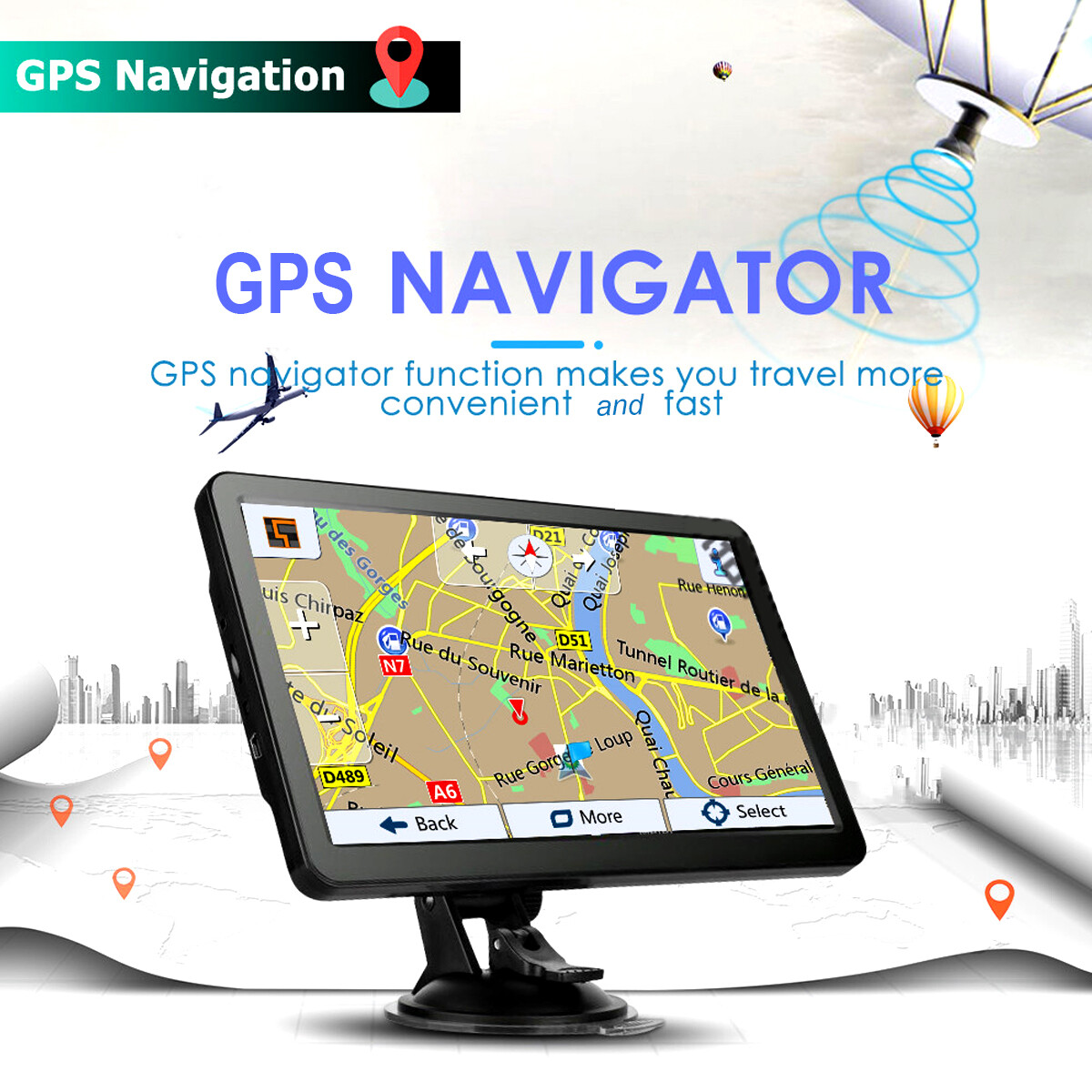 7in Car Sat Nav GPS Navigation 8GB Free Lifetime UK&EU Maps Touch ...