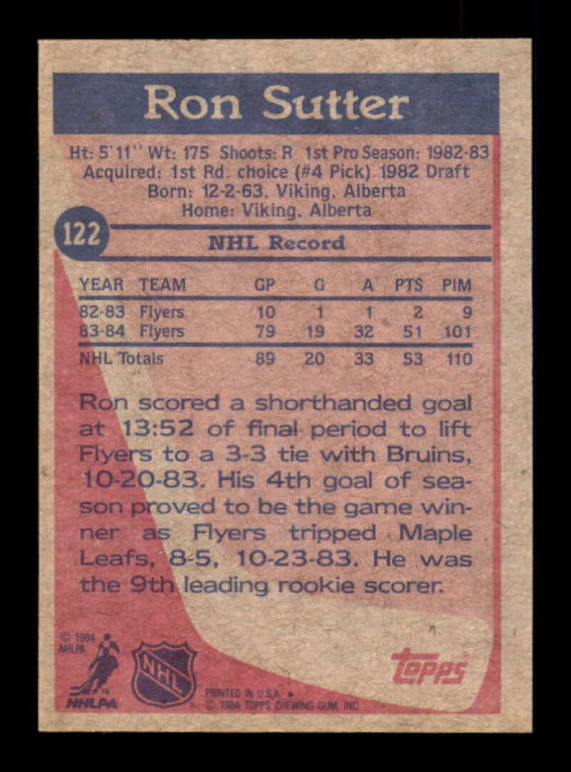 1984-85 Topps - #122 Ron Sutter (RC) for sale online | eBay