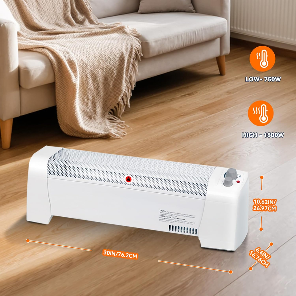 Electric Baseboard Heater, 1500W Convection Heater with Adjustable ...