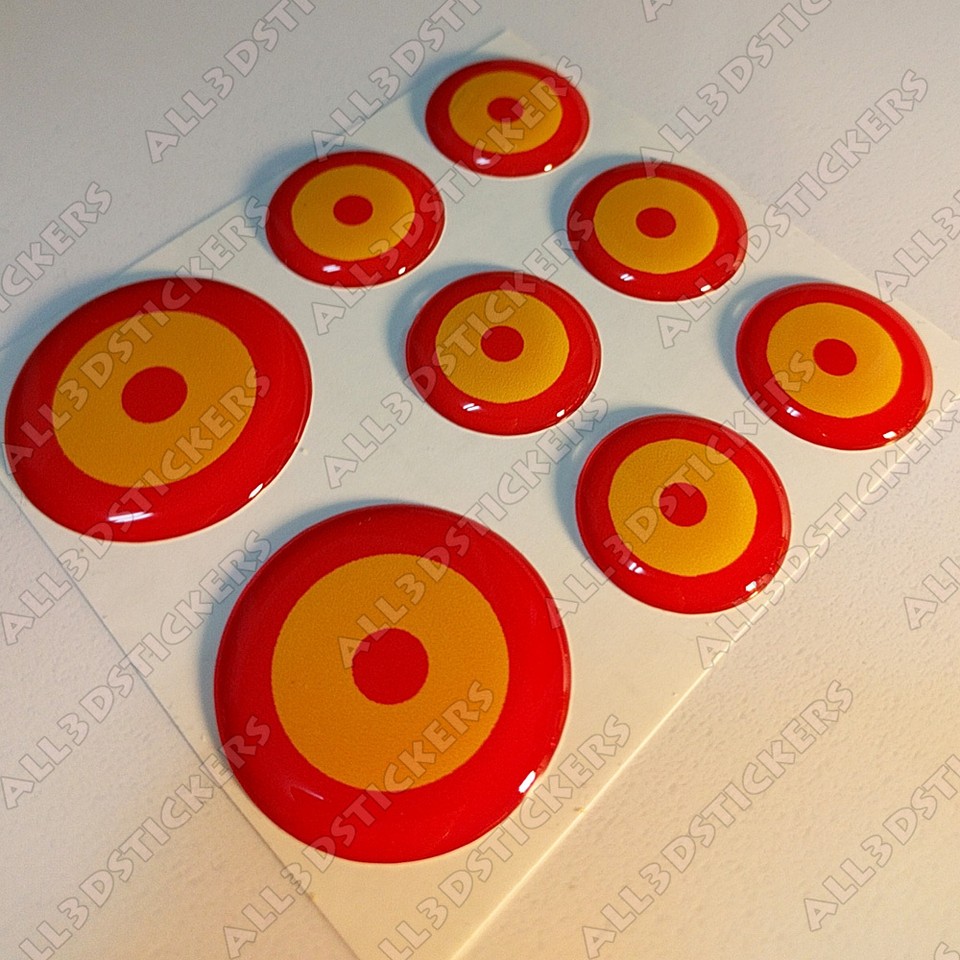 8 x Roundel Spain Spanish 3D Round Stickers Resin Domed Flag Adhesive ...