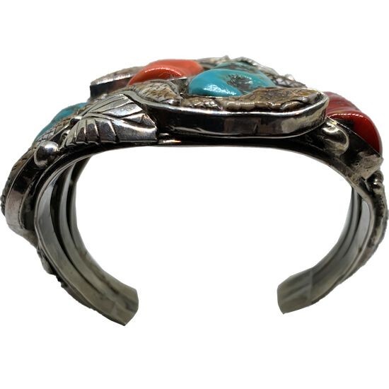 Carved Snake Turquoise Coral Native American Silver Cuff Francisco ...