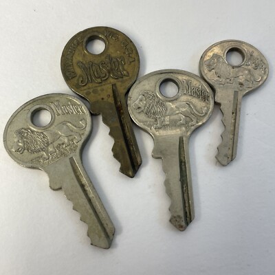 LOT of 4 Vtg Antique MASTER Lock Pad Lock Keys Old LION Logo | eBay