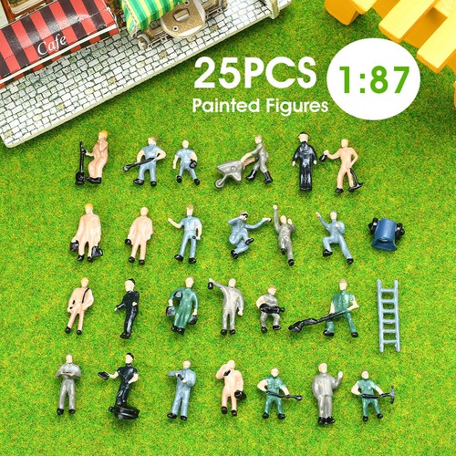 25Pcs HO Scale 1:87 Railway Workers Painted Figures Different Poses ...