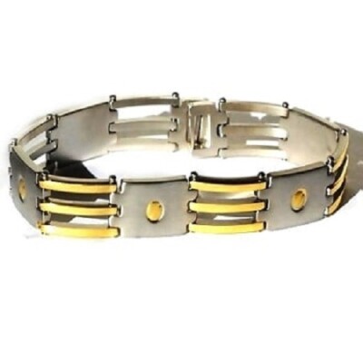 Men's Stainless Steel 9" Screw Design Bracelet With Gold Accents ...