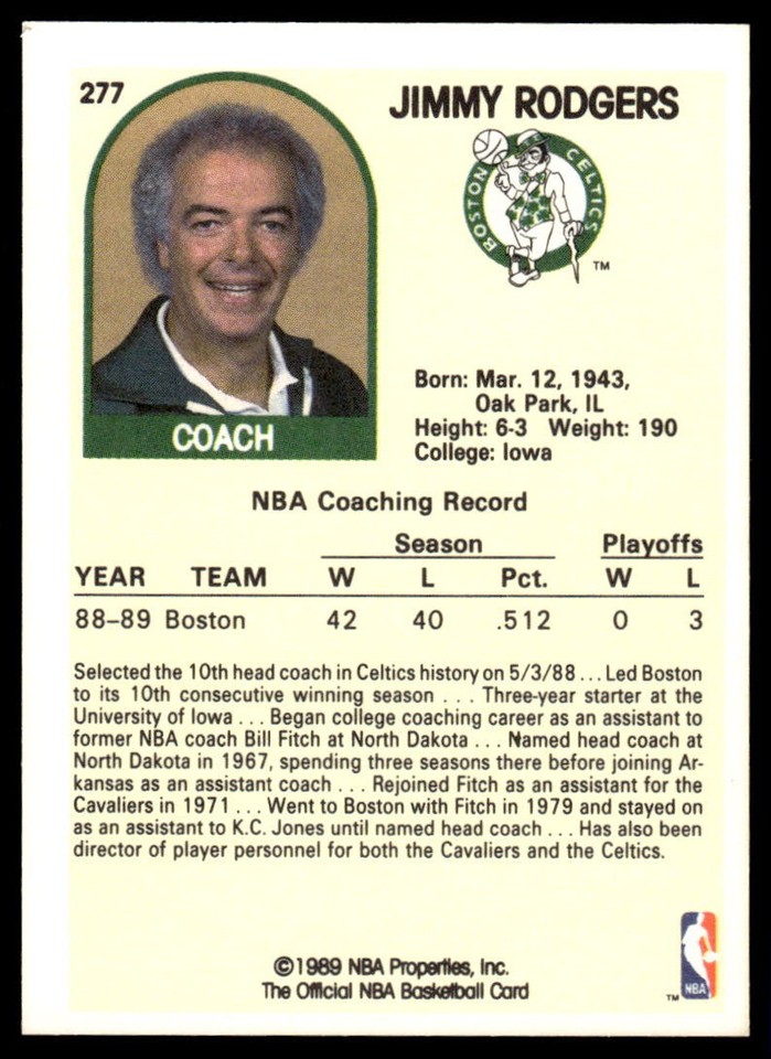 1989 Hoops #277 Jimmy Rodgers - Boston Celtics | eBay