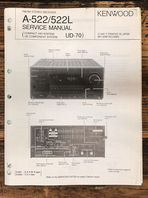 Kenwood A-522 A-522L Receiver Service Manual *Original* | eBay