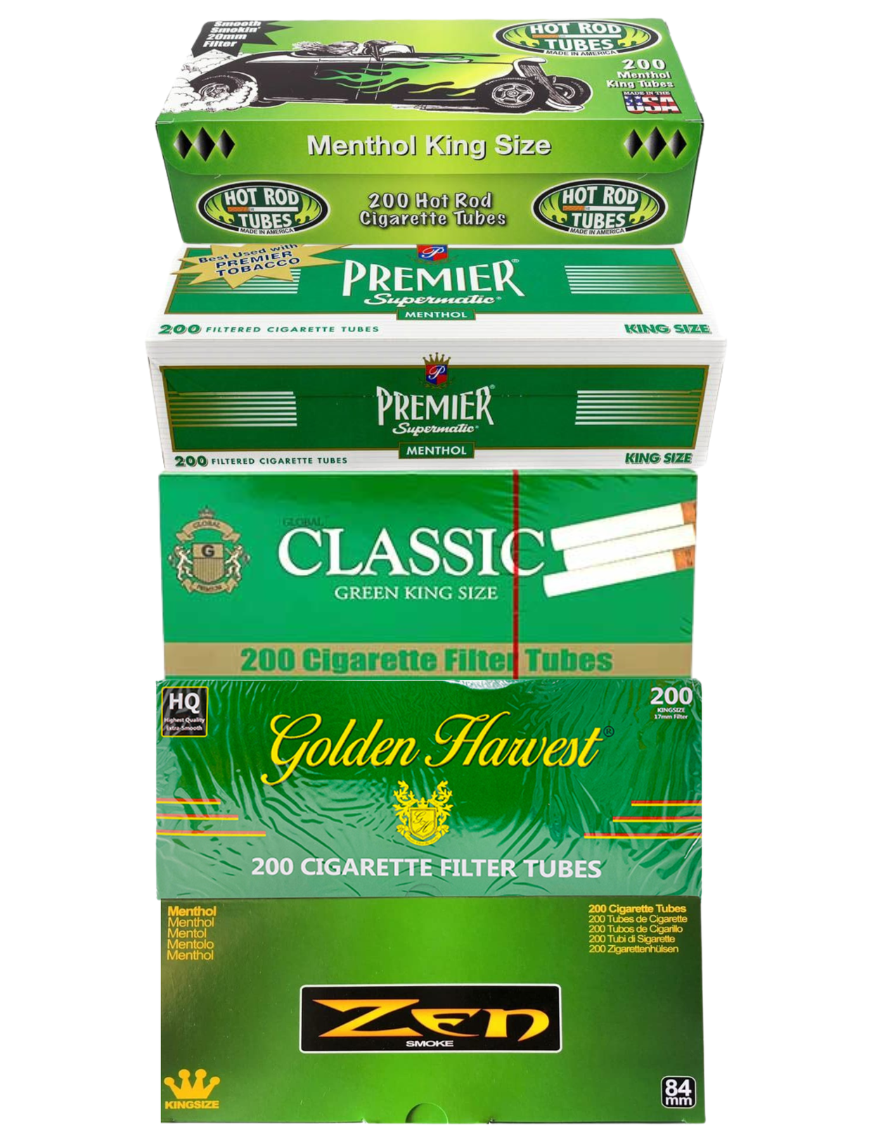 King Size Menthol Cigarette Tubes Variety Pack Classic Zen Hot Rod ...