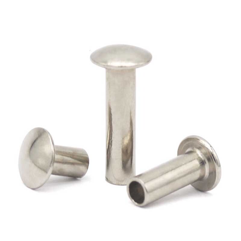 100pcs M2 Nickel Plated Iron Half Hollow Rivets Flat Round Head Rivet ...