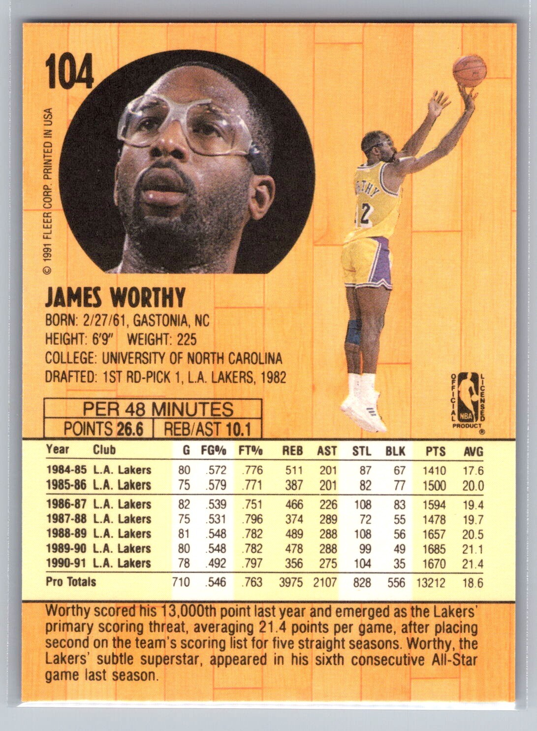 1991 Fleer James Worthy #104 Los Angeles Lakers | eBay