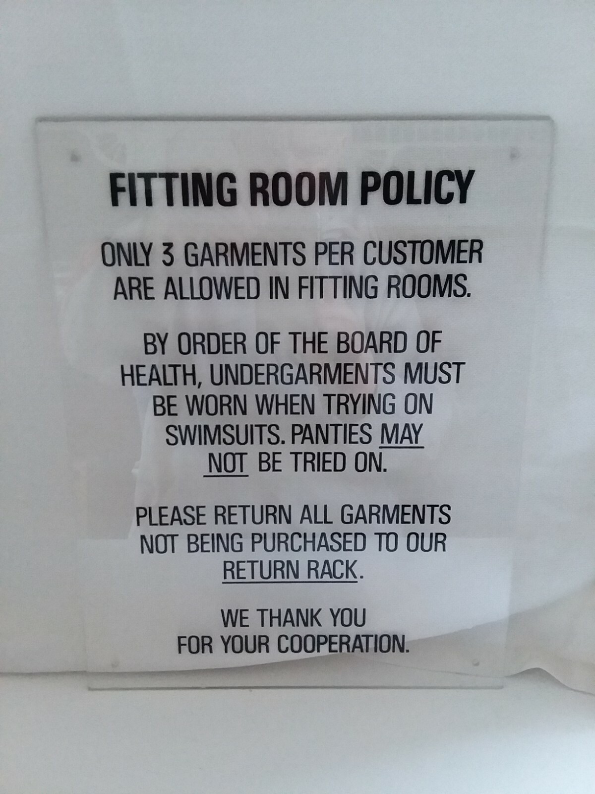 Fitting Room Policy Clear Acrylic Wall Plaque Sign 11x14 Pre-drilled ...