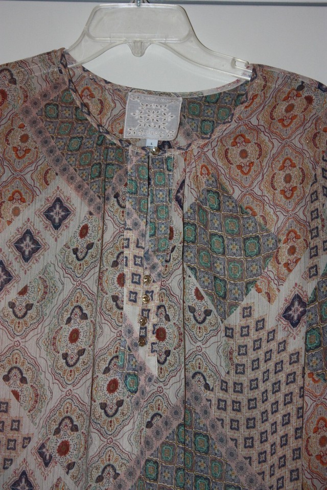 Johnny Was Jade Samahil Peasant Top with Crystal Buttons Womens Sz ...