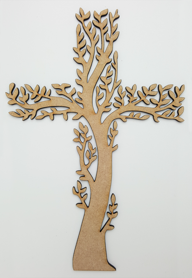 Wooden MDF Cross Tree Tag Shapes Embellishments Decoration Craft 150mm ...