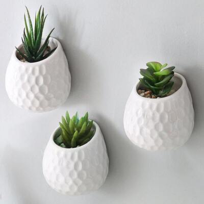 4-Inch Modern White Ceramic Golfball Design Hanging Mini Planter, Set ...
