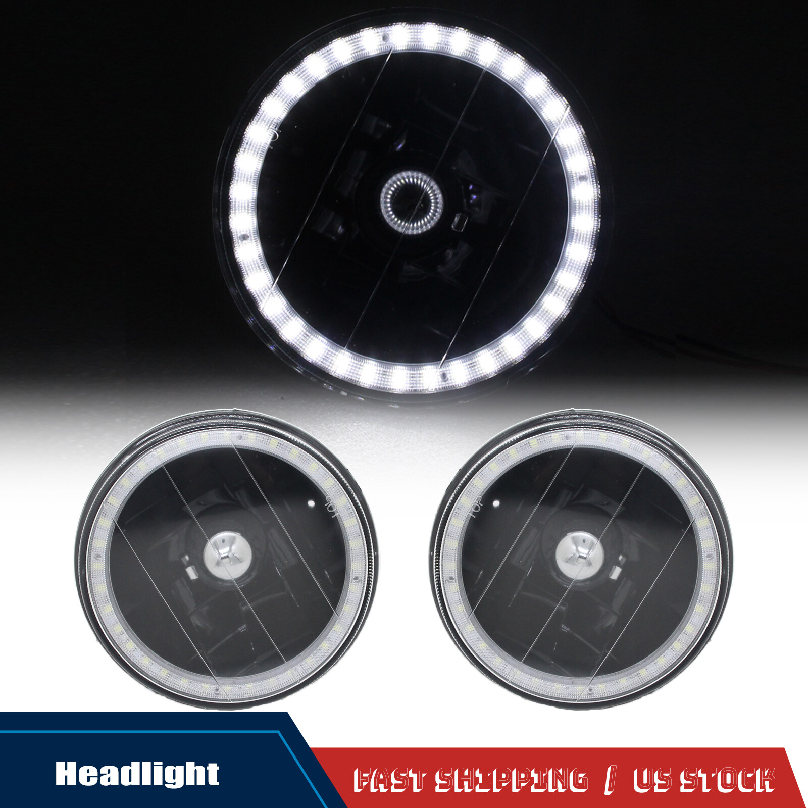 Pair 5.75" Inch Round White LED Headlights Angel Eyes Halo Sealed Beam ...