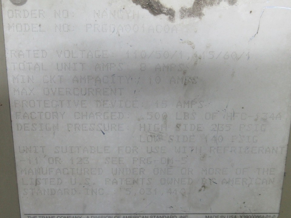 TRANE PURGE MODULE ENCLOSURE PRGC001AC0A X13650454-08 REV. K 110 VOLT ...