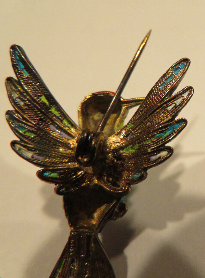 Italian Plique-á-Jour hummingbird brooch crafted by Alioto Adriana of ...
