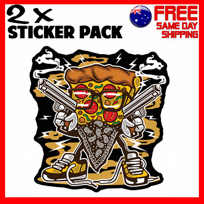2 x Stickers Pizza Gangster Retro Food Cartoon Car Bumper Funny Novelty ...