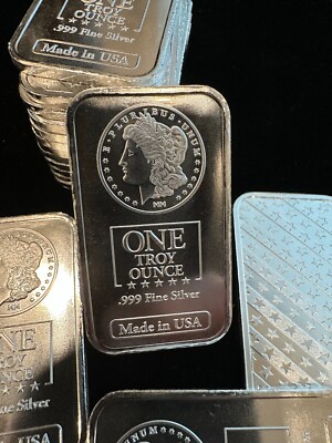 MORGAN BAR 1 oz .999 Fine Silver Bar BU Morgan Bar MADE IN USA Stars ...