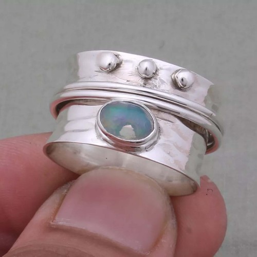 Opal Spinner Ring 925 Sterling Silver Handmade Fidget Jewelry for Anxiety | eBay