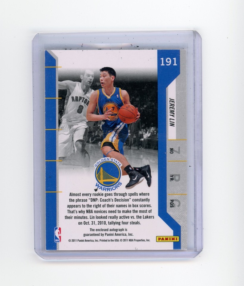 2010-11 Playoff Contenders Patches Ticket Jeremy Lin #191 Rookie Auto ...