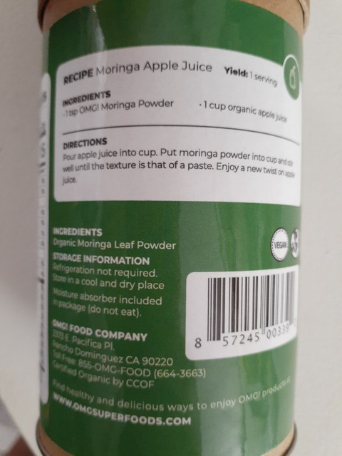 2 OMG Superfoods Organic Moringa Powder 100 Pure USDA Certified Leaf ...