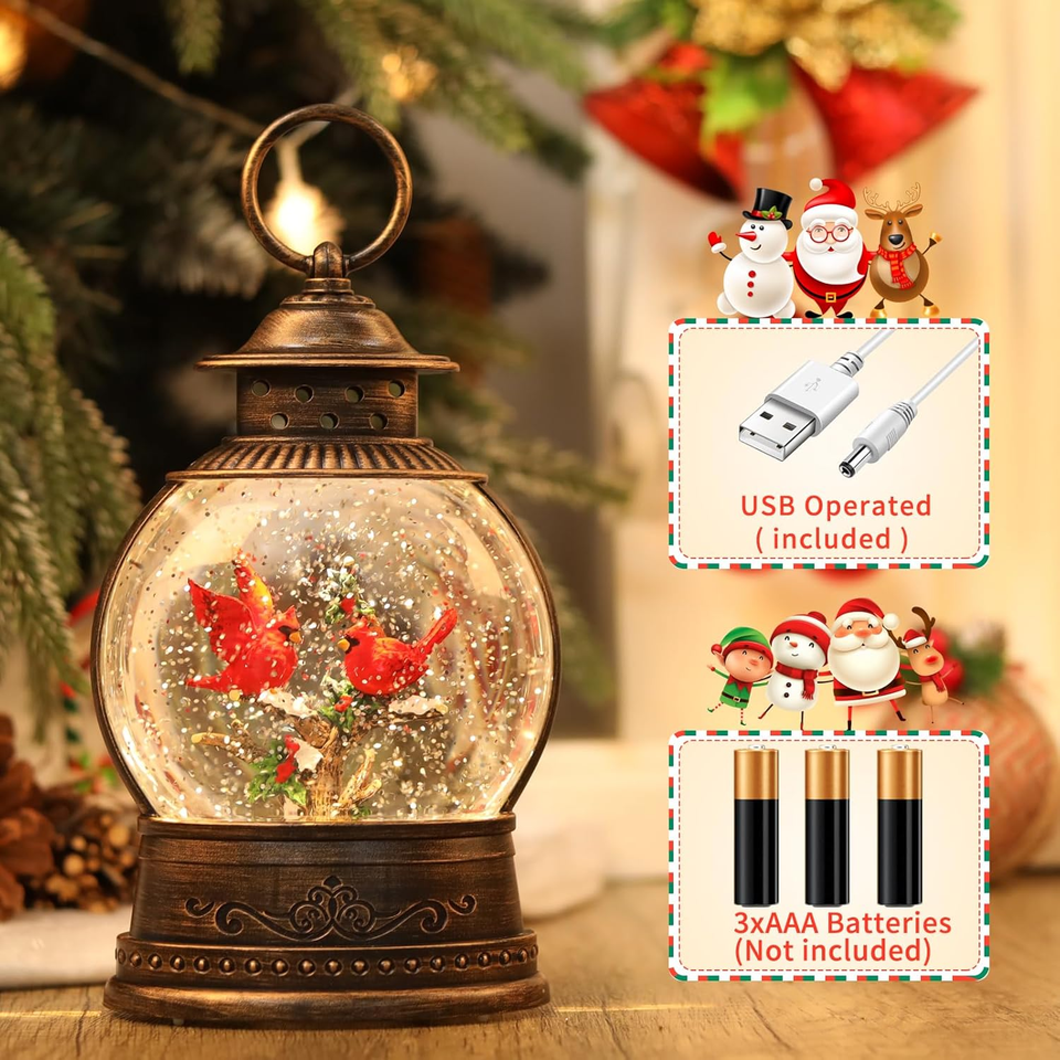 Christmas Snow Globes Cardinal Gift, Light up Musical Snow Globe ...