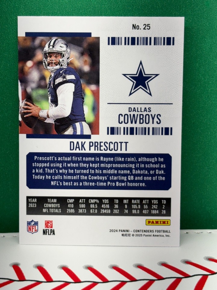 2024 Panini Contenders - Season Ticket Dak Prescott #25 Red | eBay