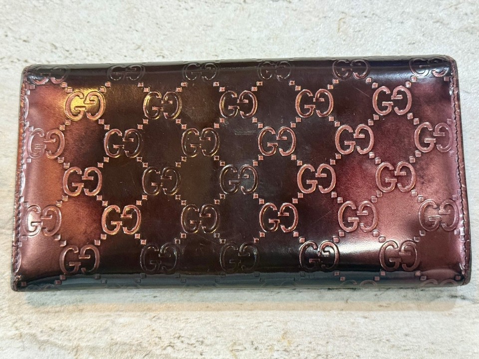 GUCCI Guccissima GG Logo Burgundy Patent Leather Long Bifold Wallet | eBay