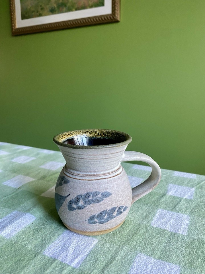 Vintage Stoneware Studio Pottery Hand Painted Mug Natural Blue Floral ...