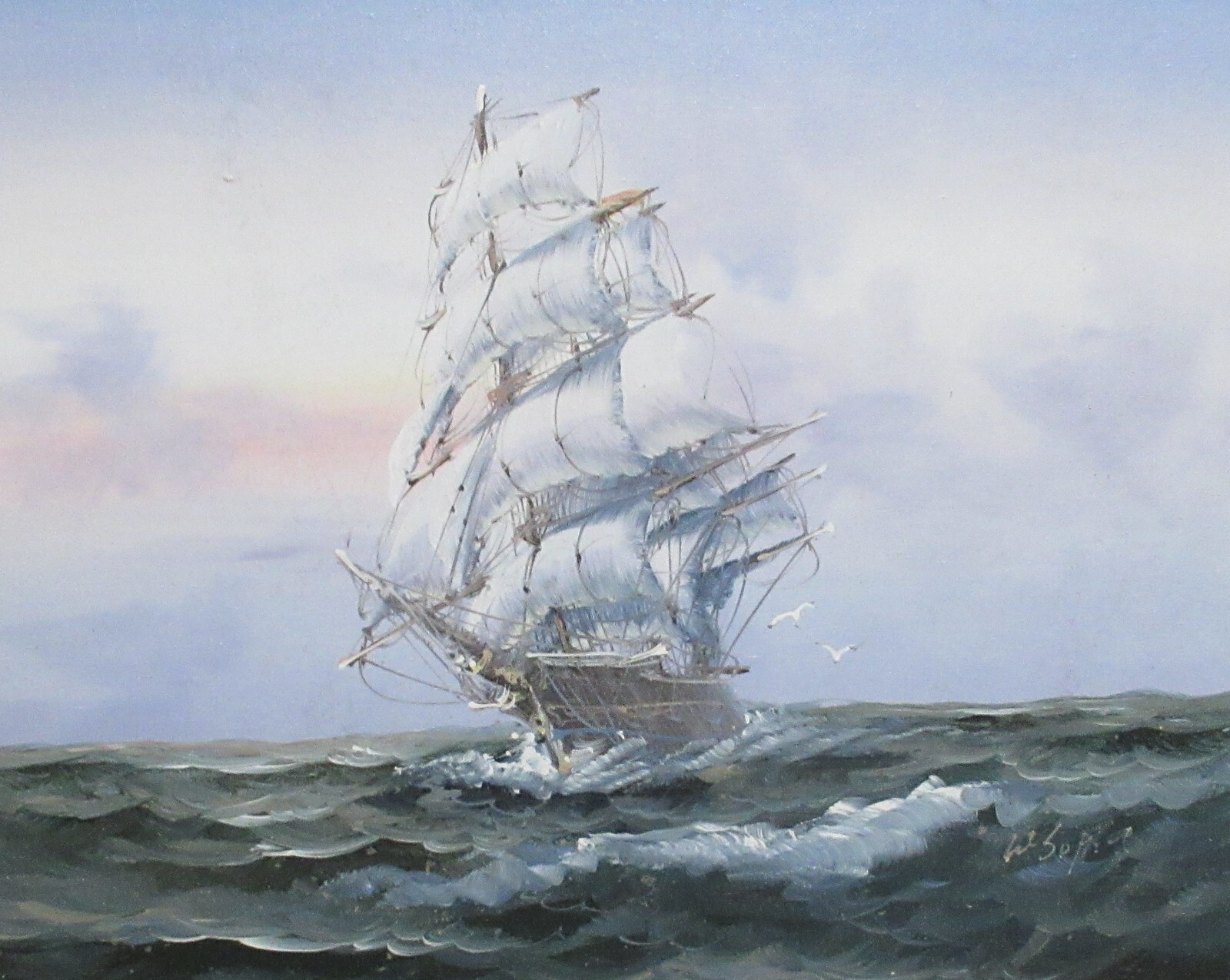 W.SOPIA CLIPPER SHIP AND BIRDS OIL ON CANVAS SEASCAPE PAINTING | eBay UK