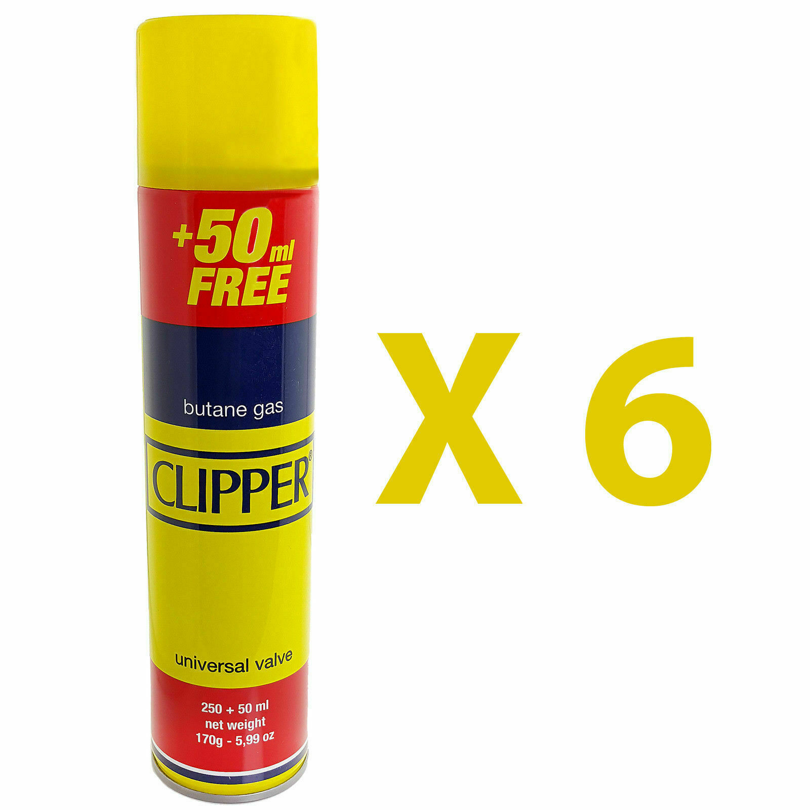 6 X CLIPPER 250ml + 50ml Free Universal Adapter Lighter Refill Butane ...