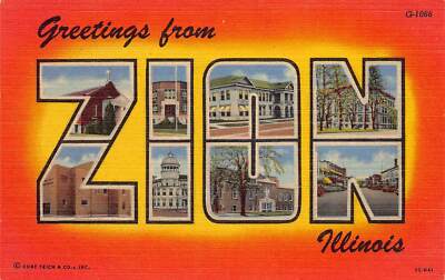 J85/ Zion Illinois Postcard Linen Greetings from Zion Illinois Curt ...