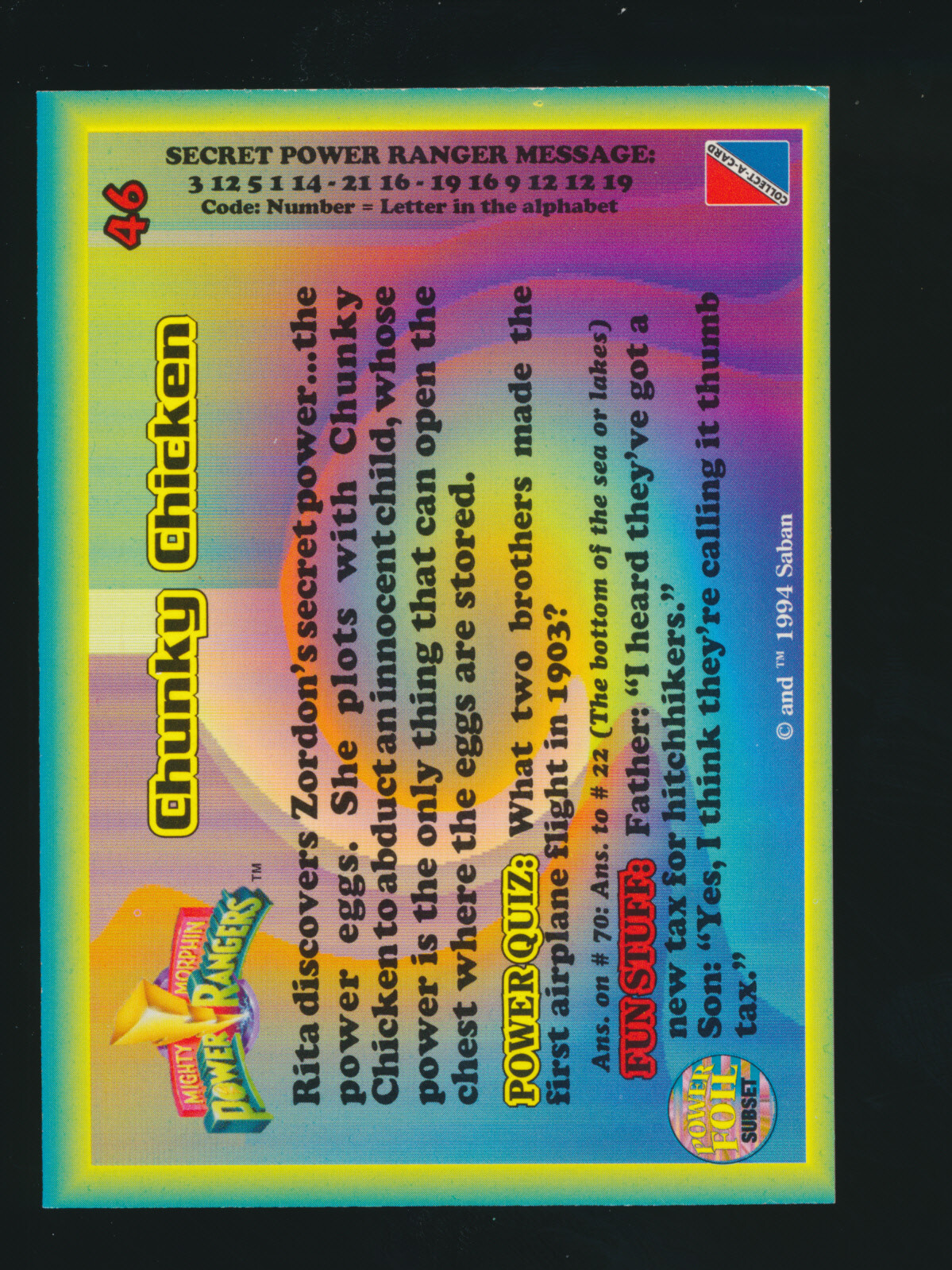 1994 Mighty Morphin Power Rangers Chunky Chicken Monster Power FOIL ...